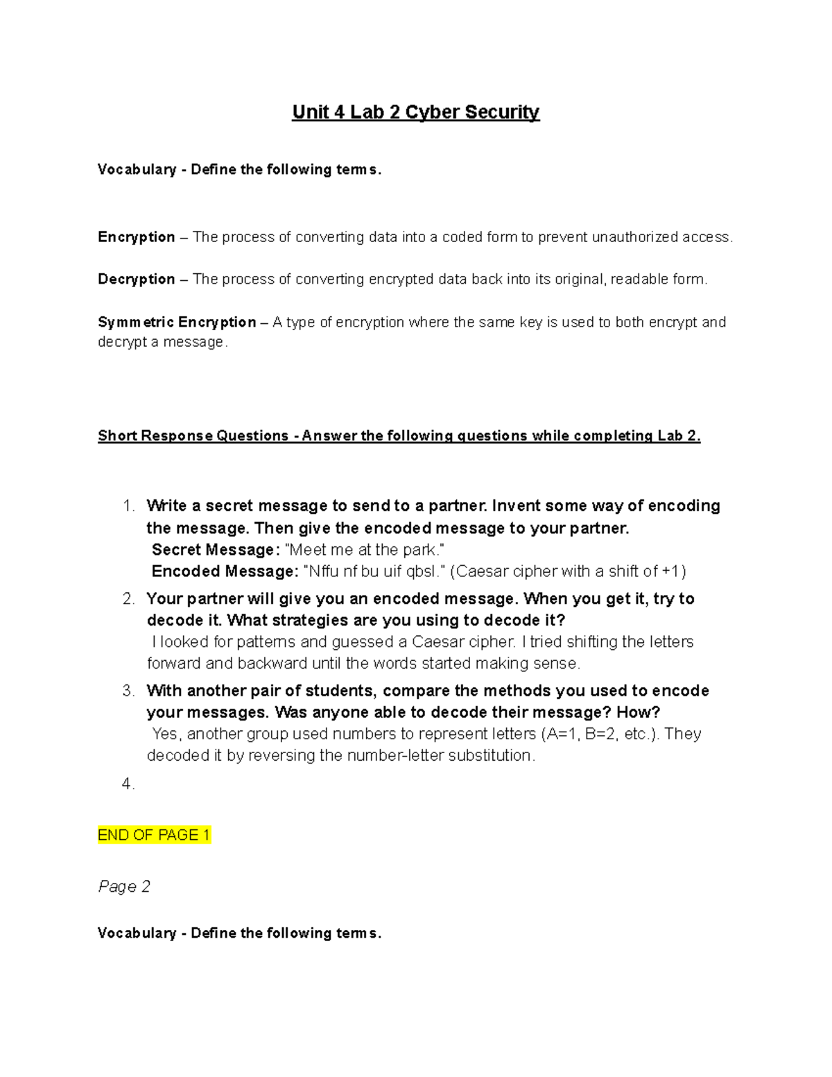 Unit 4 Lab 2: Cyber Security Concepts and Practical Exercises - Studocu