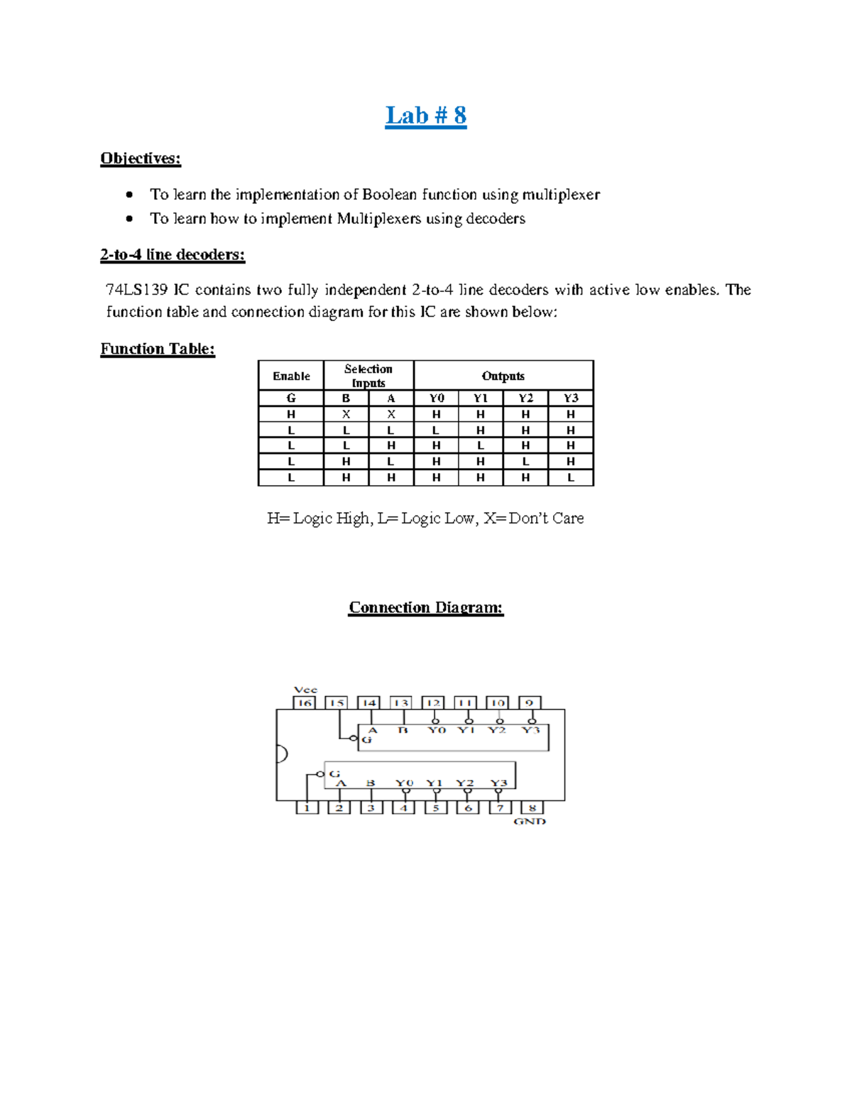 Lab 8 - DLD: Implementation of Boolean Functions with MUX & Decoders - Studocu