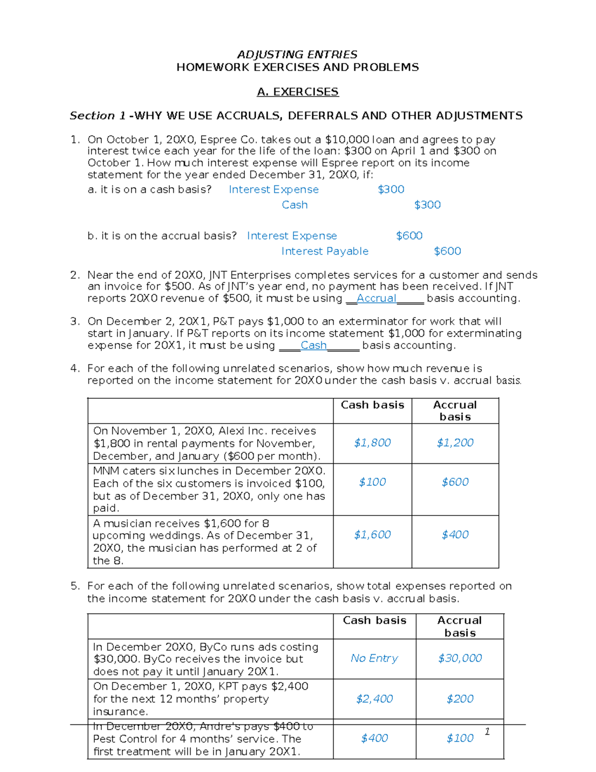 Mastering Adjusting Entries Homework - ADJUSTING ENTRIES HOMEWORK ...