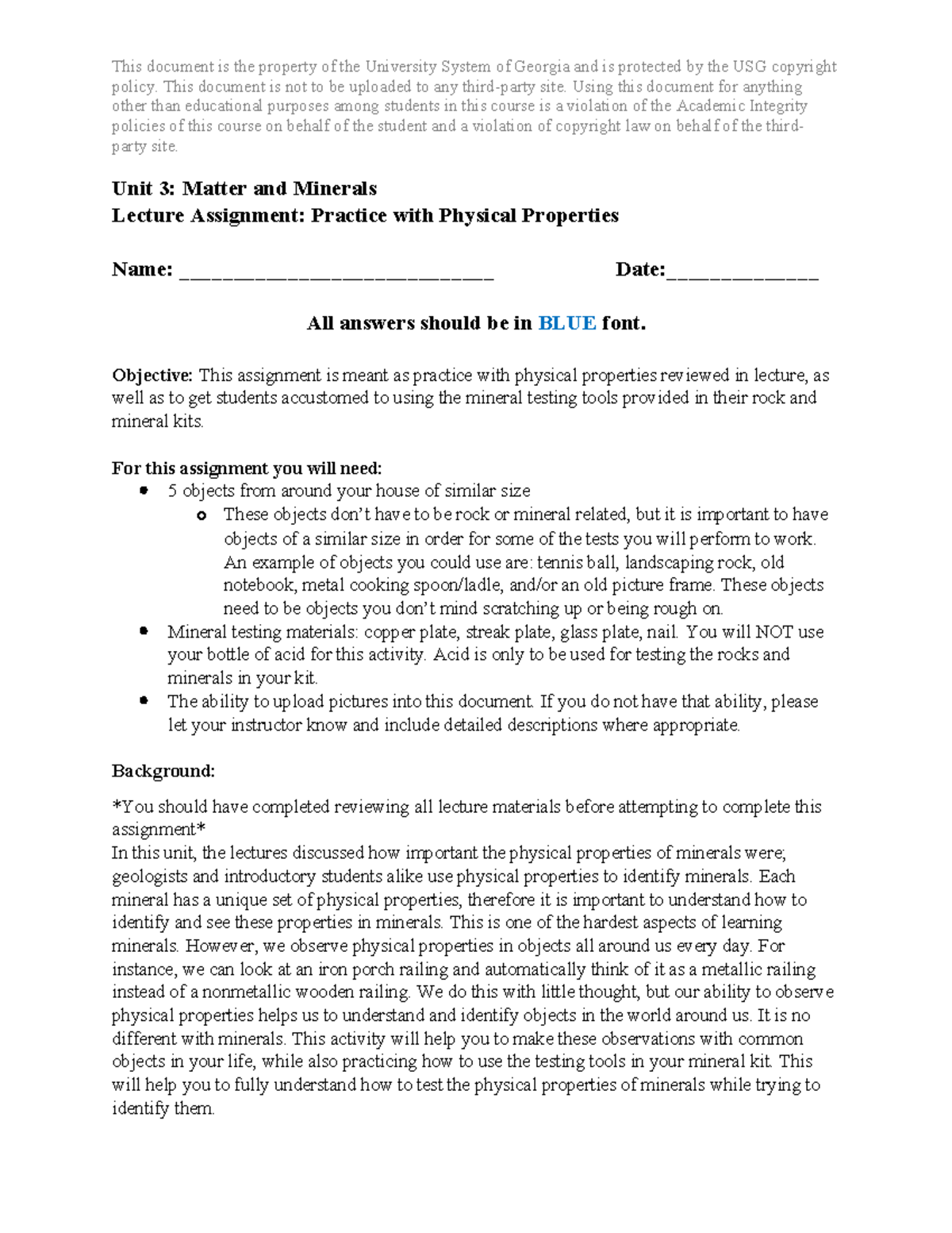 Unit 3 Lecture Assignment: Exploring Physical Properties of Matter ...