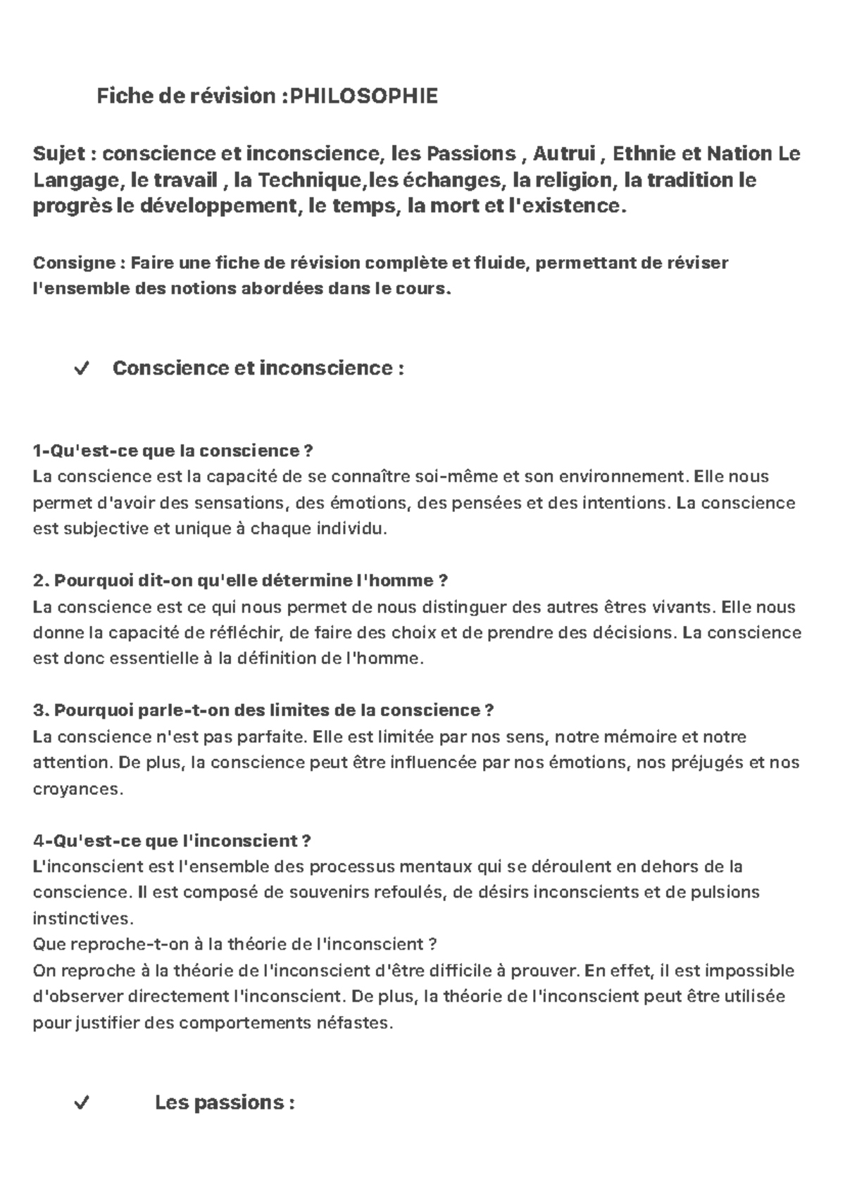 Fiche de révision Philosophie - Fiche de révision :PHILOSOPHIE Sujet ...