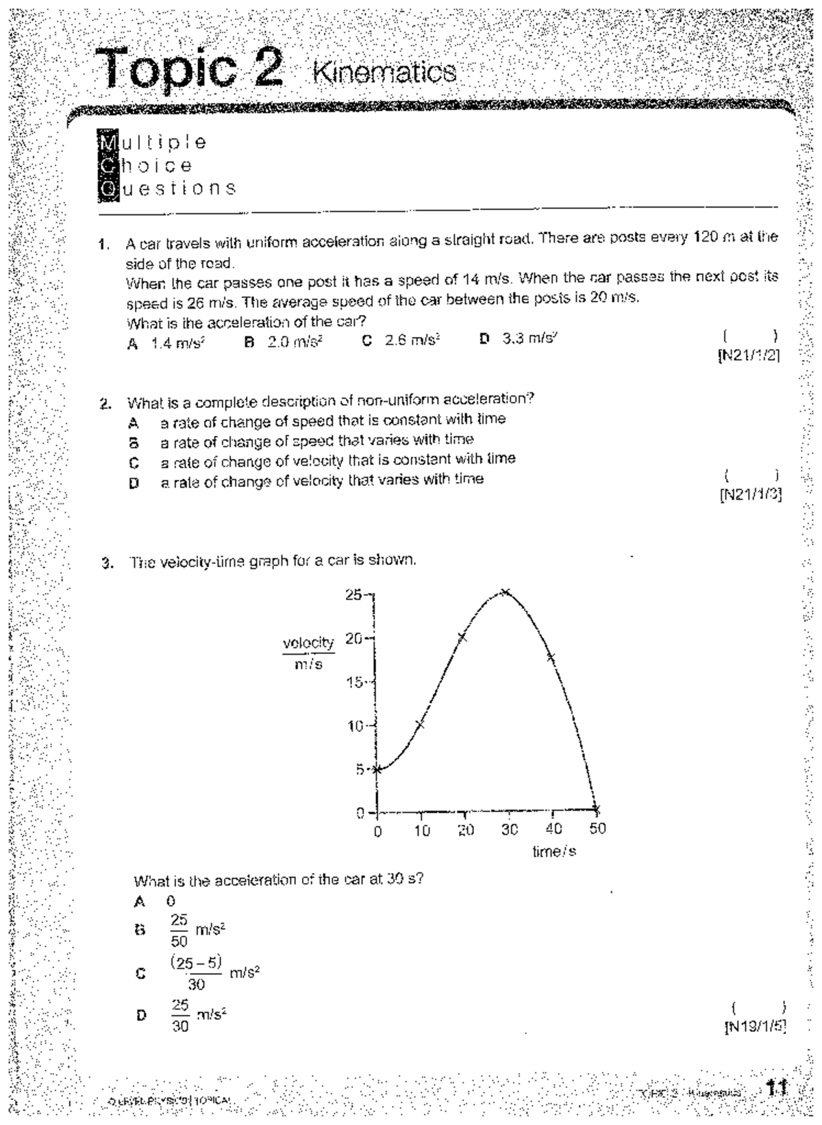 TYS O LEVEL PHYSICS Topic 2 Kinematics Multiple Choice Questions - Studocu