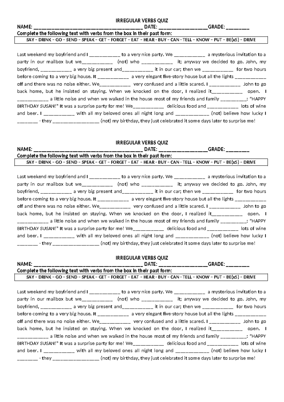 IRREGULAR VERBS QUIZ (Fill-in-the-Gap) - Studocu