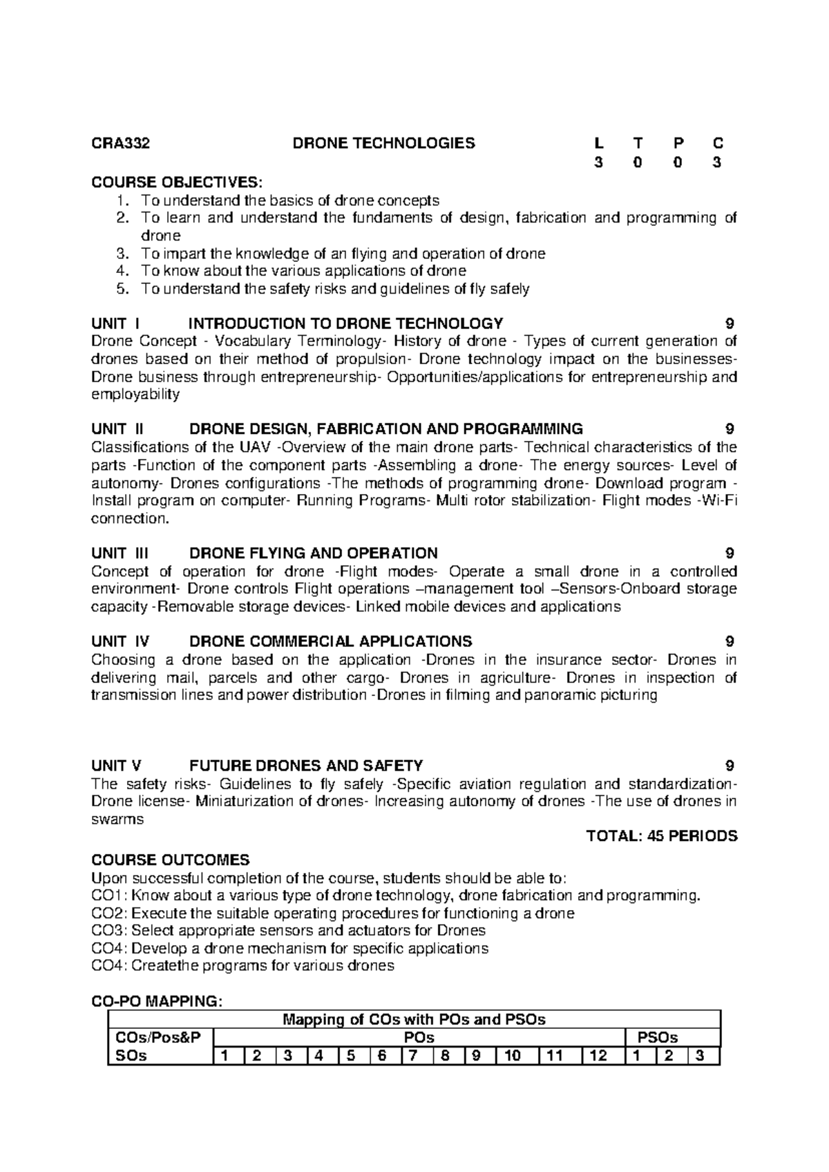 CRA332 Drone Technologies Course Syllabus and Objectives Overview - Studocu