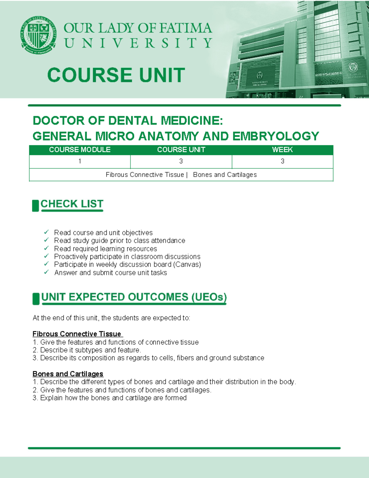 GEN HIS TO 01: Week 1 - Fibrous Connective Tissue & Bones Overview ...