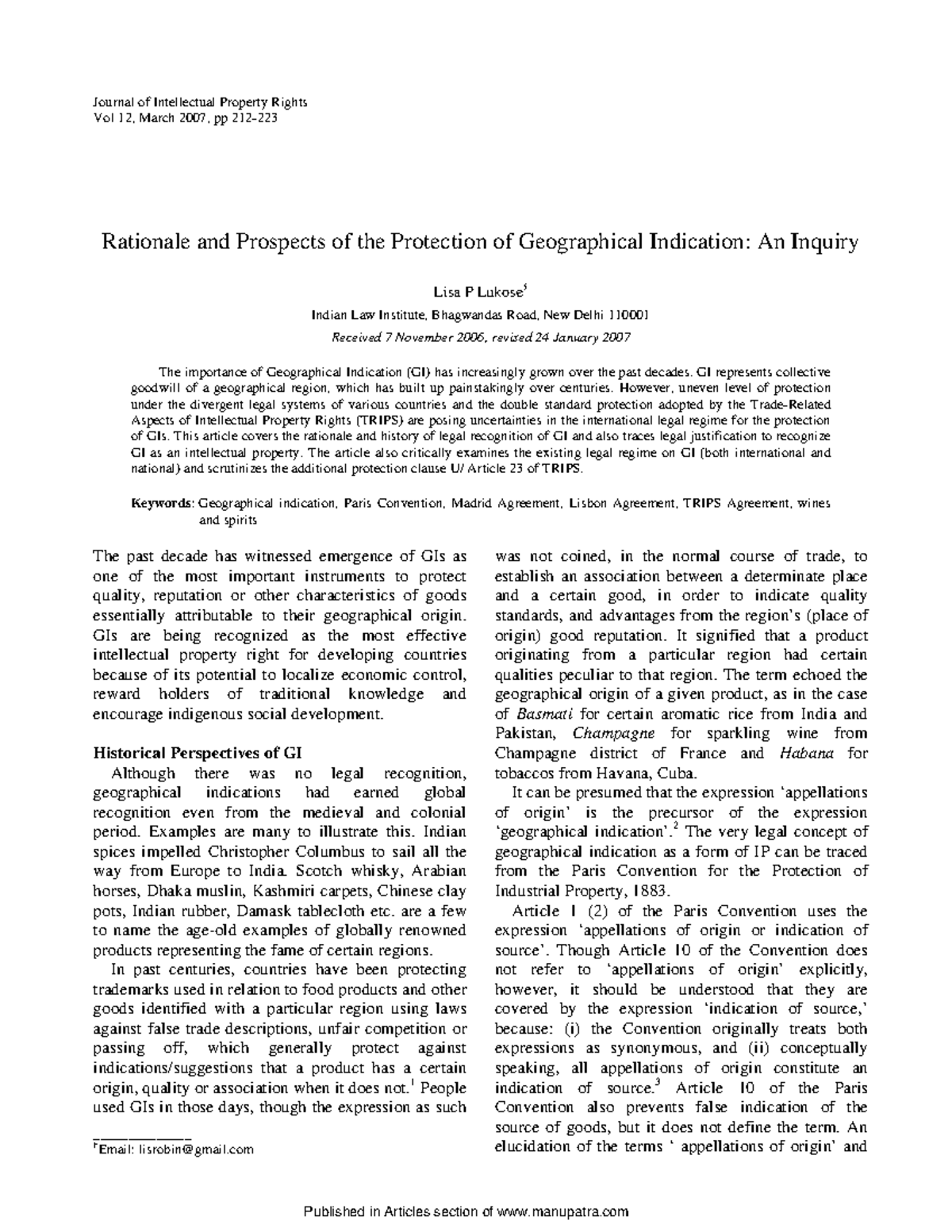 Rationale and Prospects of Geographical Indication Protection: A Study ...