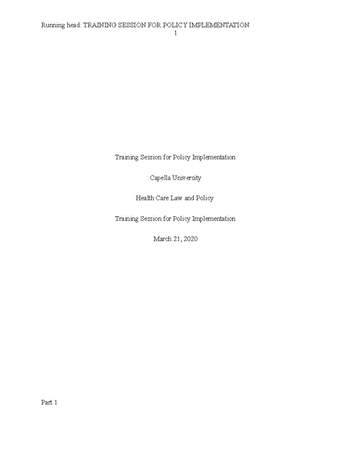 NHS FPX6004 Training Session Agenda for Policy Implementation - Studocu