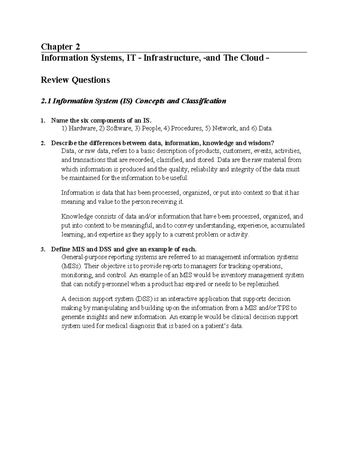 Chapter 2 IT Infrastructure & Cloud: Review Qs & Solutions (Course Code) - Studocu