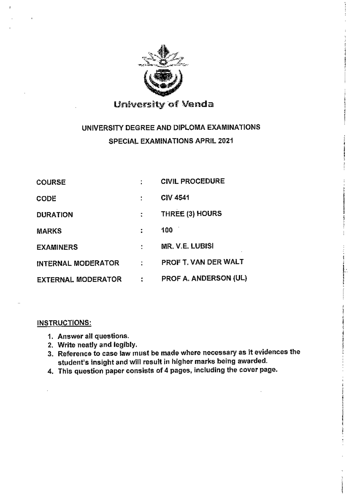 Civil Procedure Exam Q&A Guide - Studocu