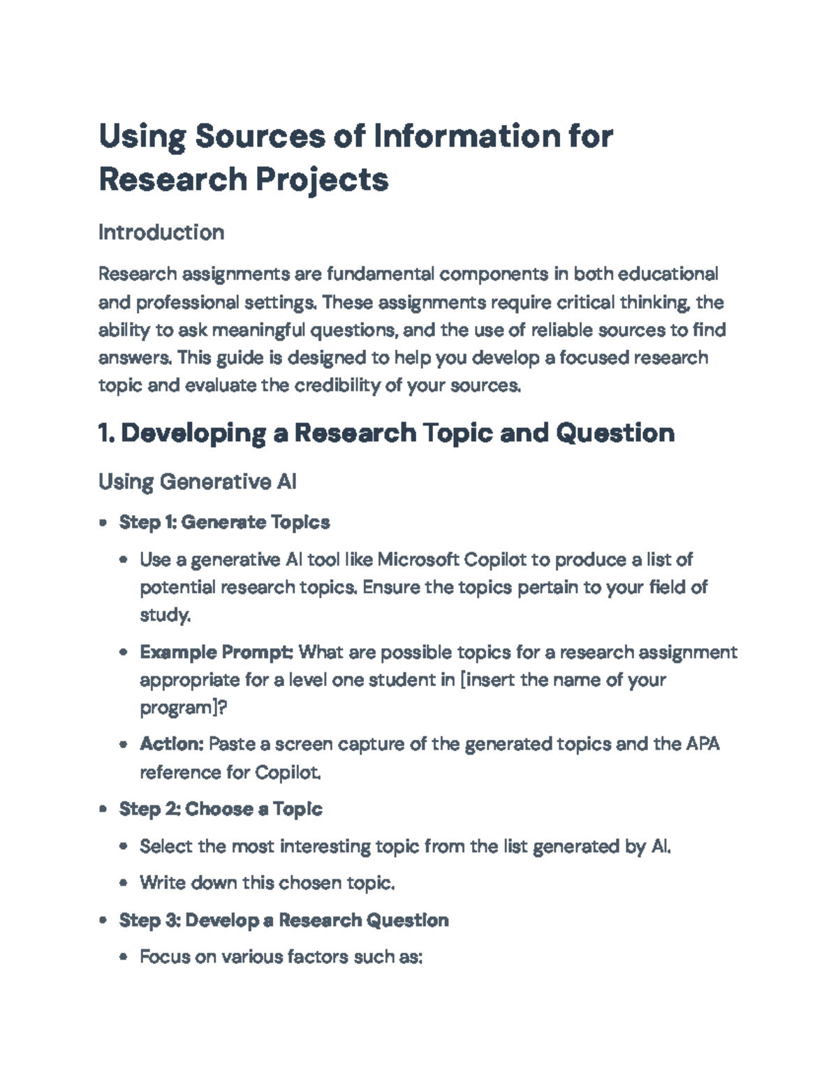 Developing Research Topics and Evaluating AI Sources in Projects ...