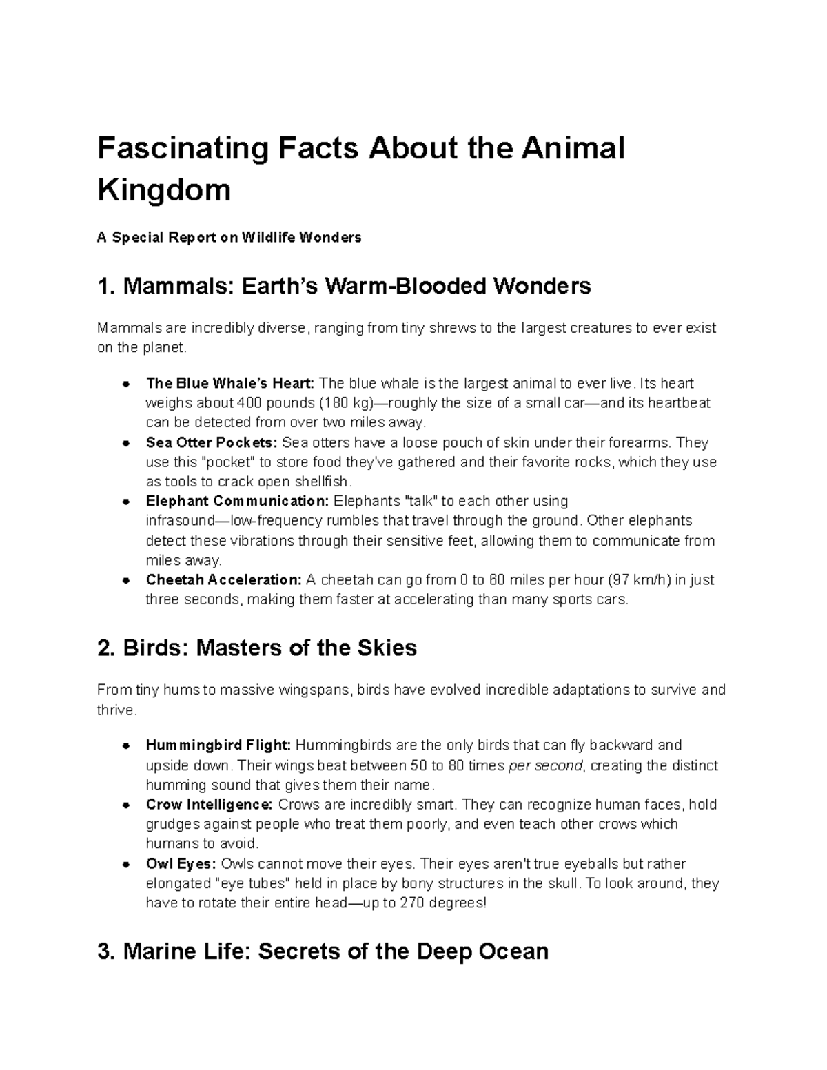 Wildlife Wonders: Fascinating Facts About the Animal Kingdom - Studocu