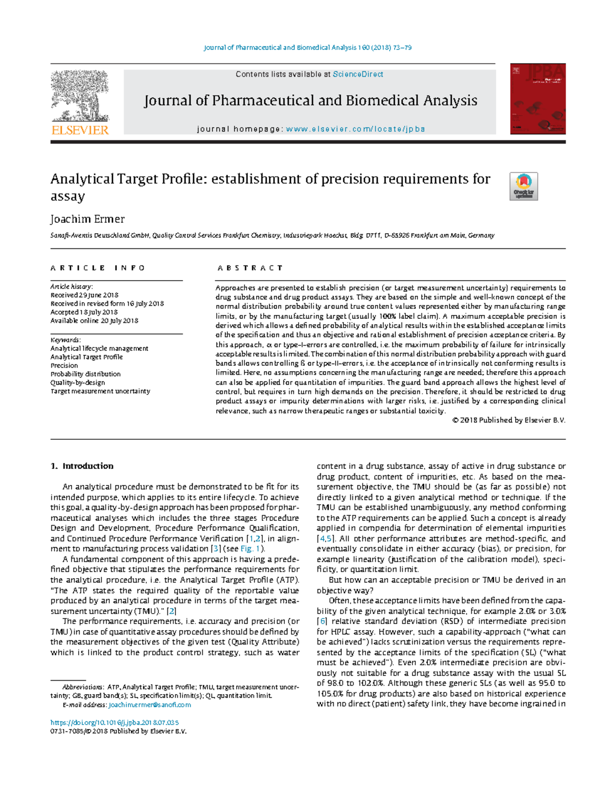 Analytical Target Profile: establishment of precision requirements for ...