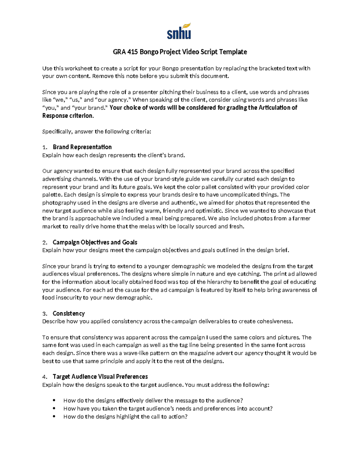 GRA 415 Bongo Project Video Script Template Guidelines for Presenters - Studocu