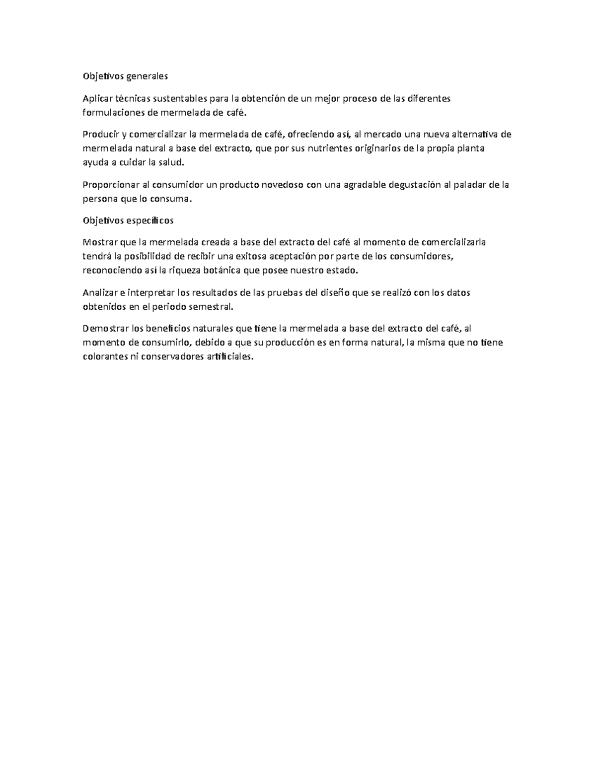 Objetivos del Proyecto de Mermelada de Café DS: Sustentabilidad y Salud ...