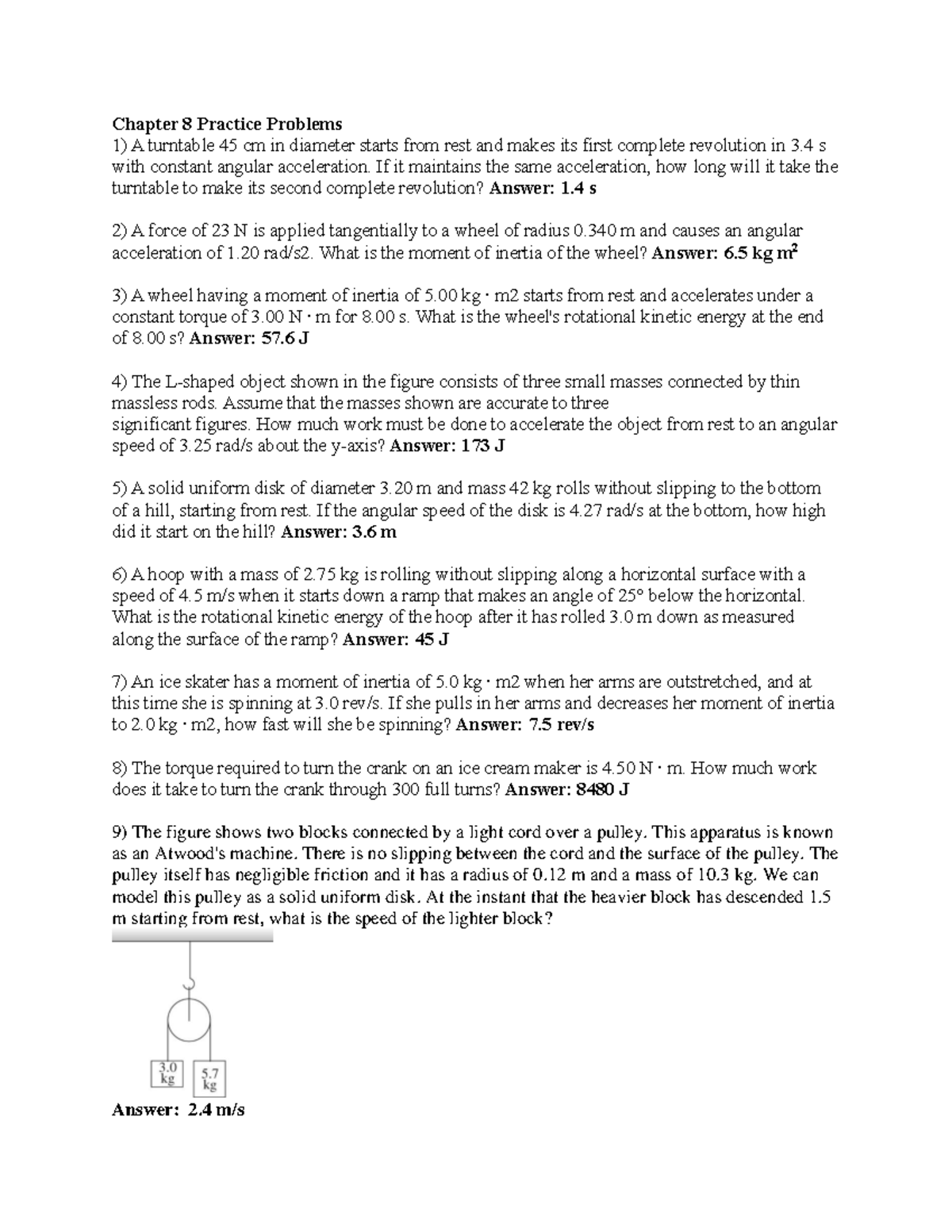Chapter 8 Practice Problems: Rotational Dynamics and Energy - Studocu