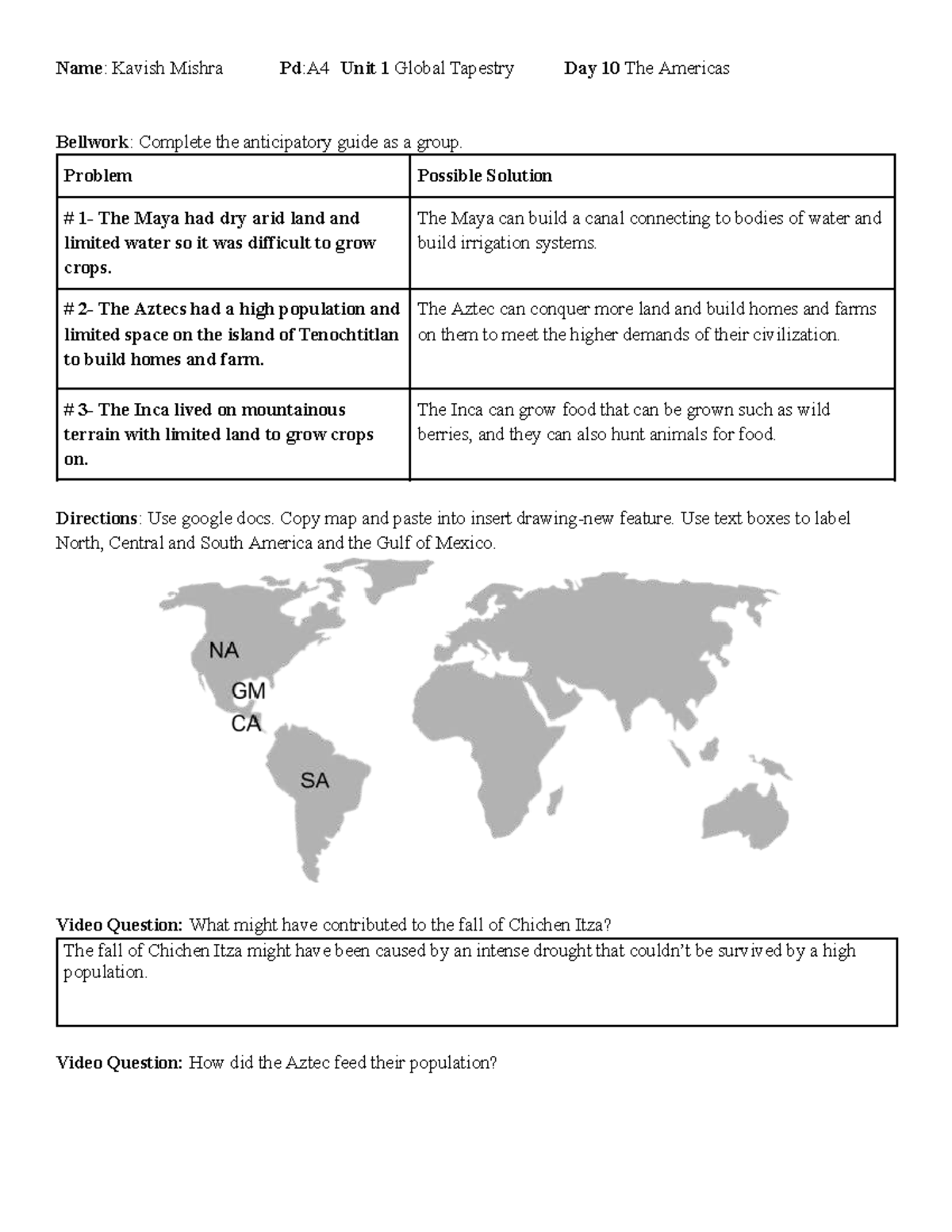Unit 1 Global Day 10: Development in the Americas Worksheet - Studocu