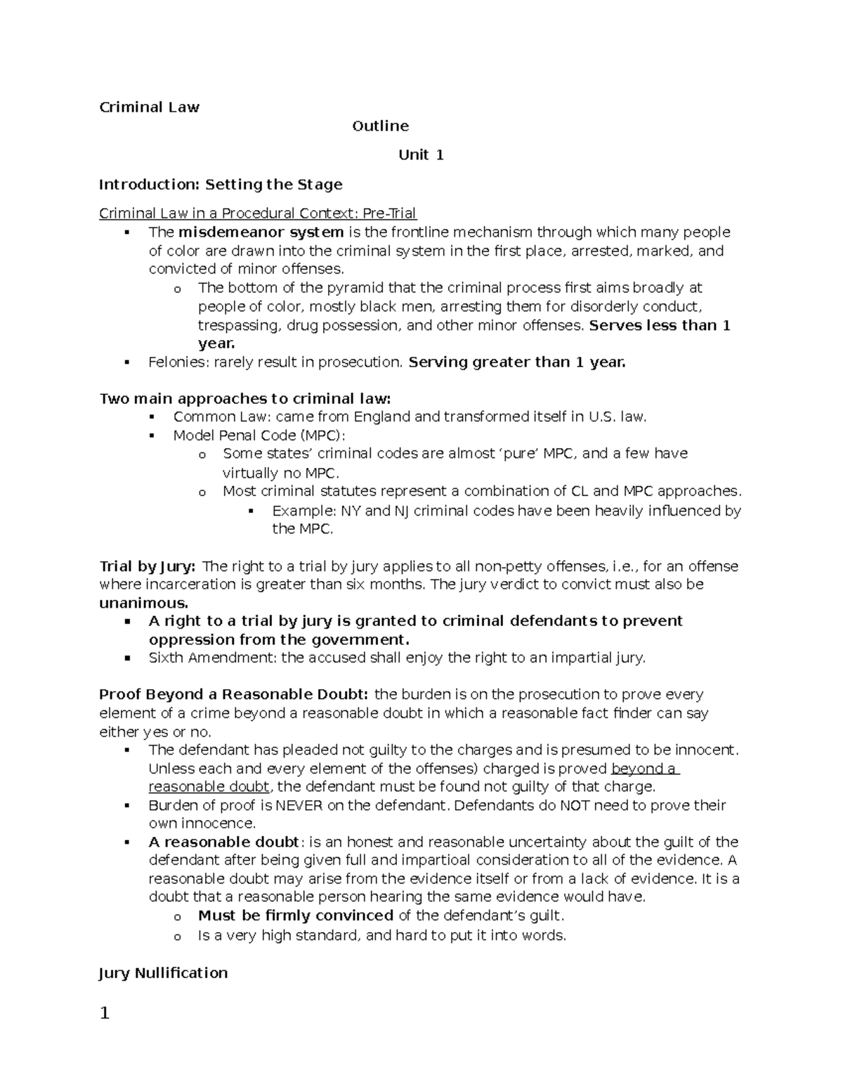 Criminal Law Notes (CRIM 101) - Unit 1 Overview and Key Concepts - Studocu