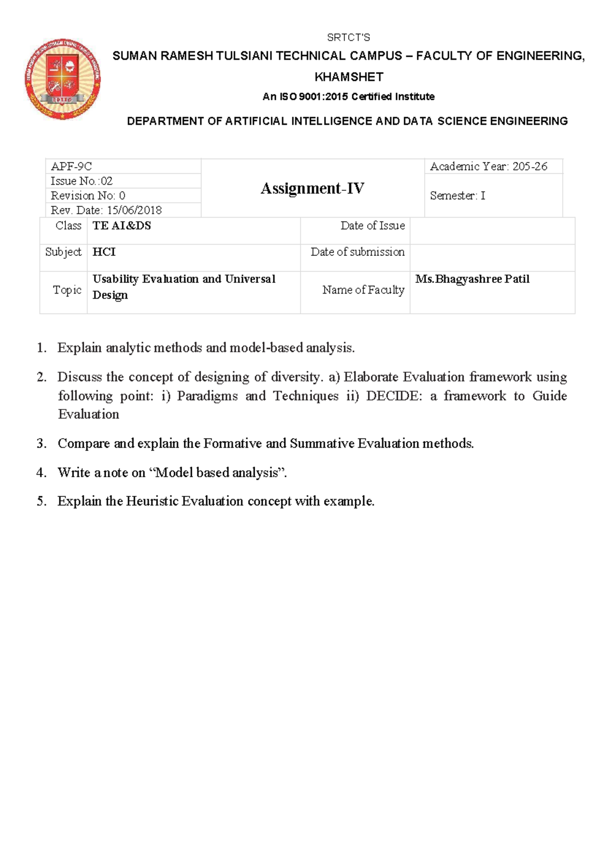 HCI Assignment 4: Usability Evaluation & Design Concepts - Studocu