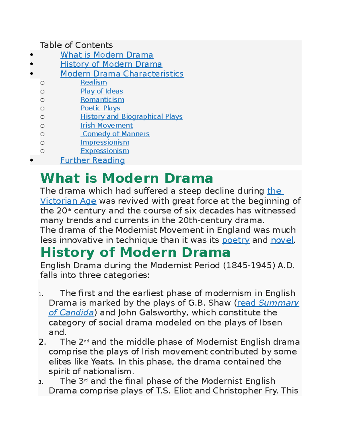 Introduction - Table of Contents What is Modern Drama History of Modern ...