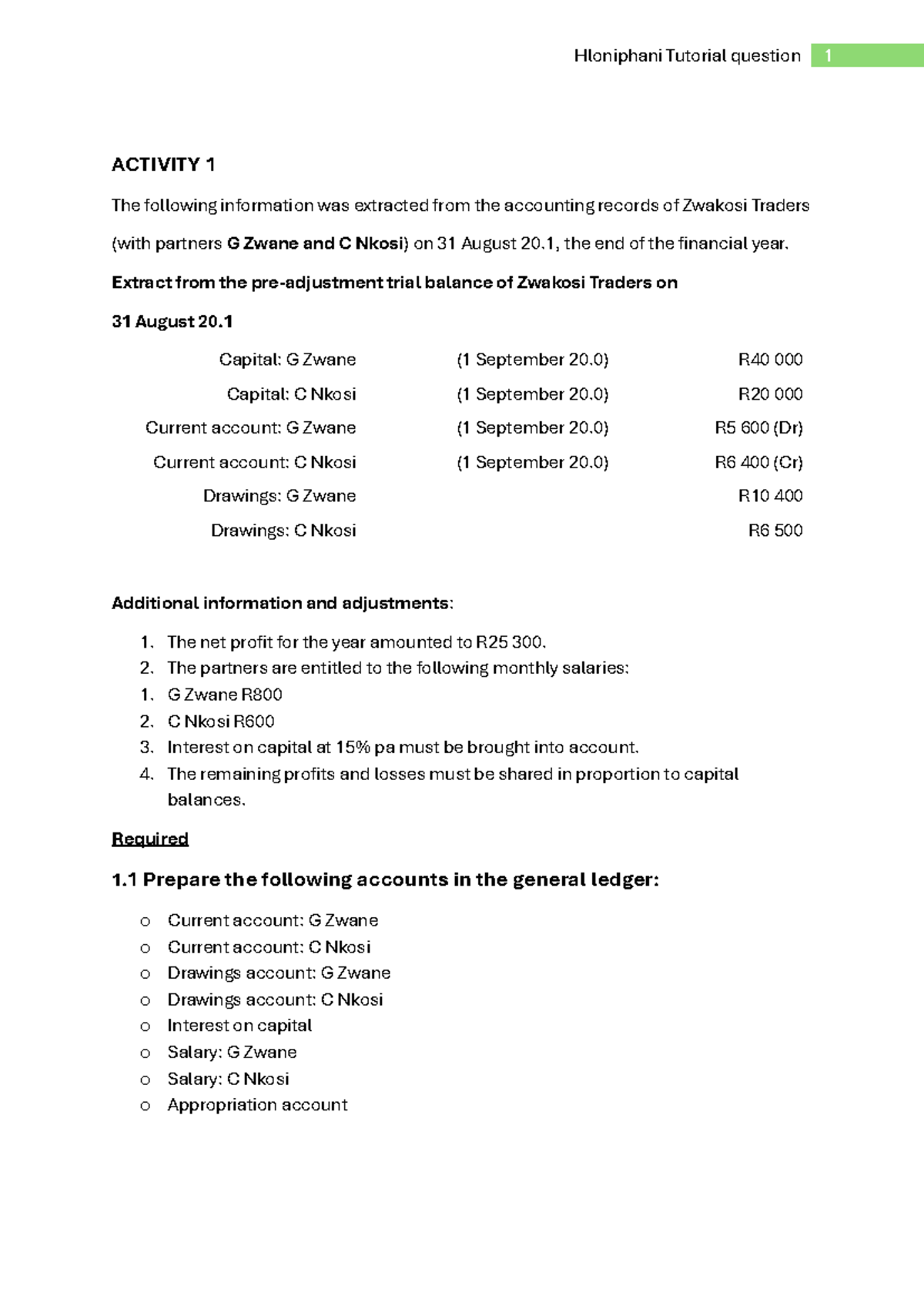 Partnership Tutorial 1: Accounting Records & Adjustments for ACTIVITY 1 ...
