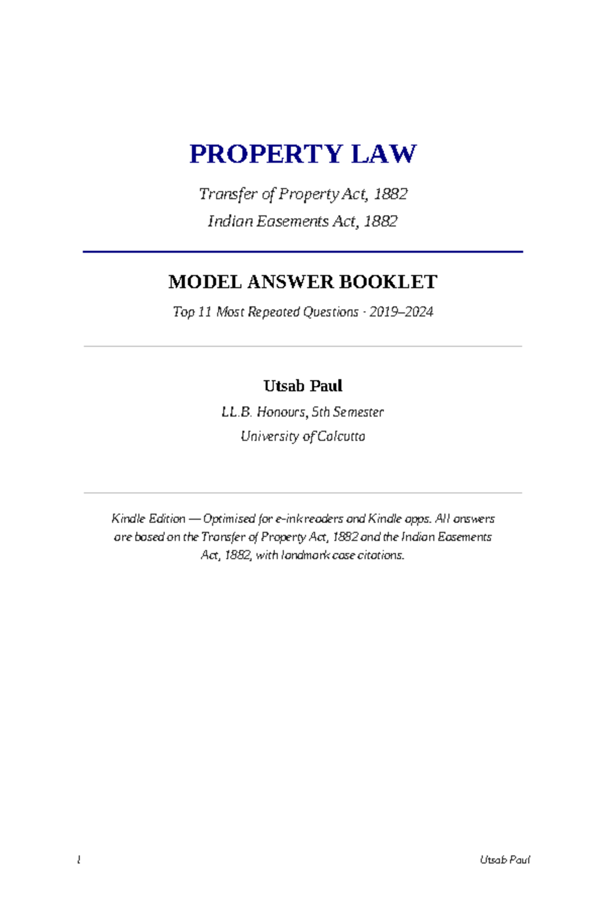 PROPERTY LAW (LL.B. 5th Sem) Model Answer Booklet: Key Q&A on TPA ...