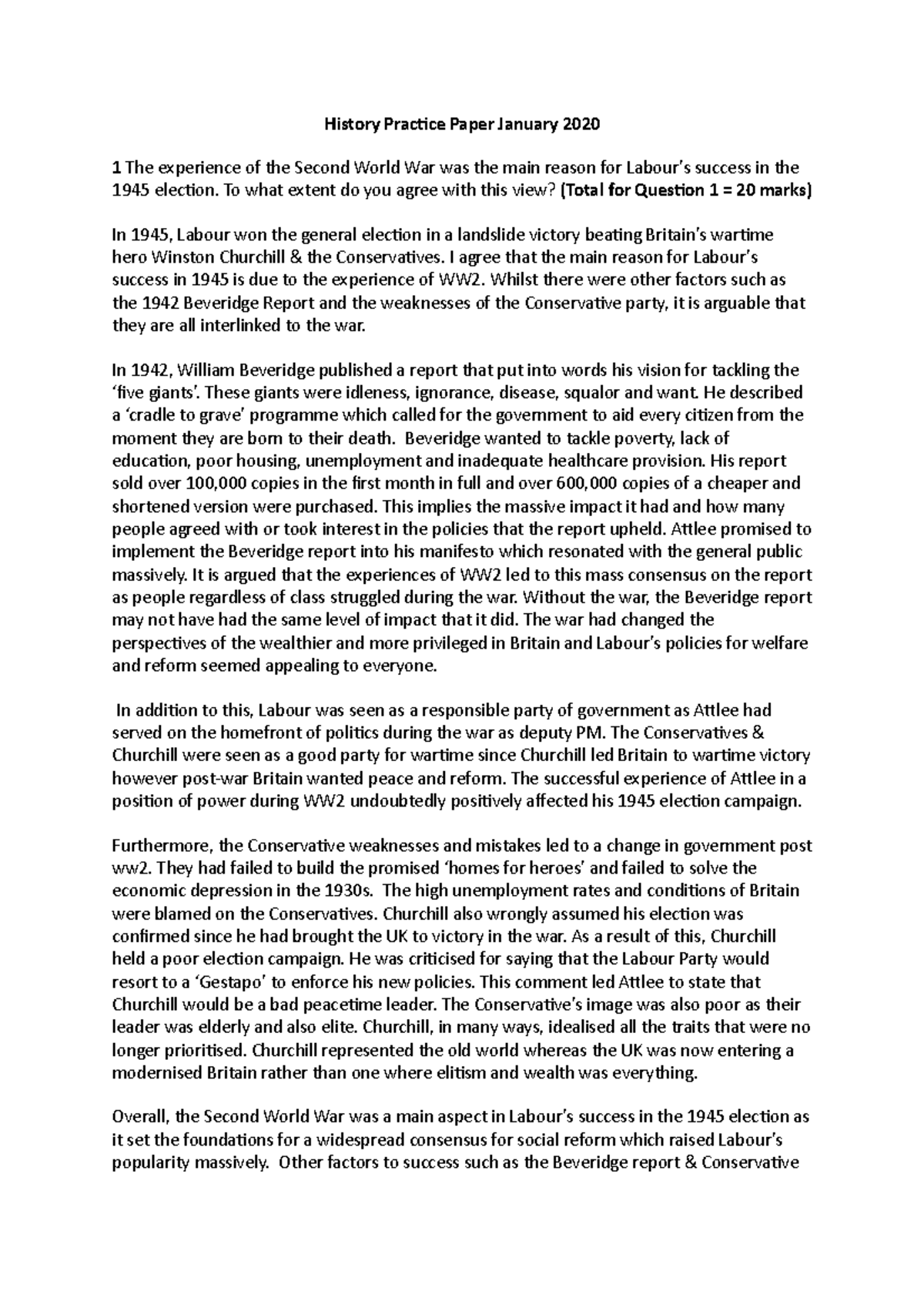 History Practice Paper January 2021 feedback - History Practice Paper ...
