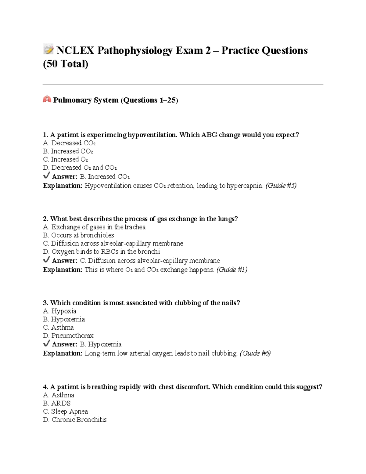 NCLEX Pathophysiology Exam 2 Practice Questions (Mod 7 & Guides) - Studocu