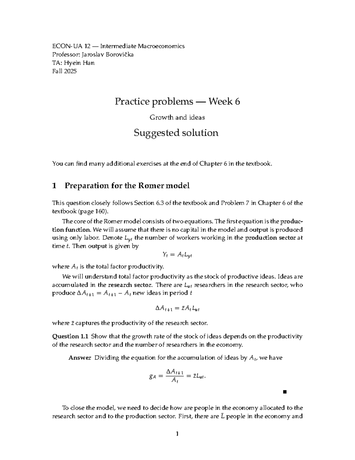 Intermediate Macroeconomics (12) Week 6 Practice Problems & Solutions ...