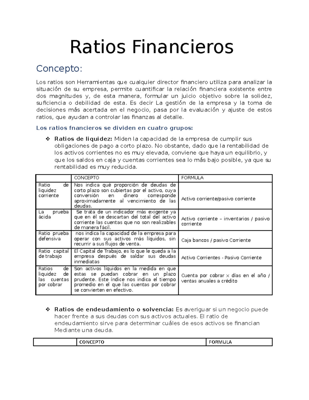 Ratios Financieros: Análisis y Ejemplos Prácticos para Empresas - Studocu