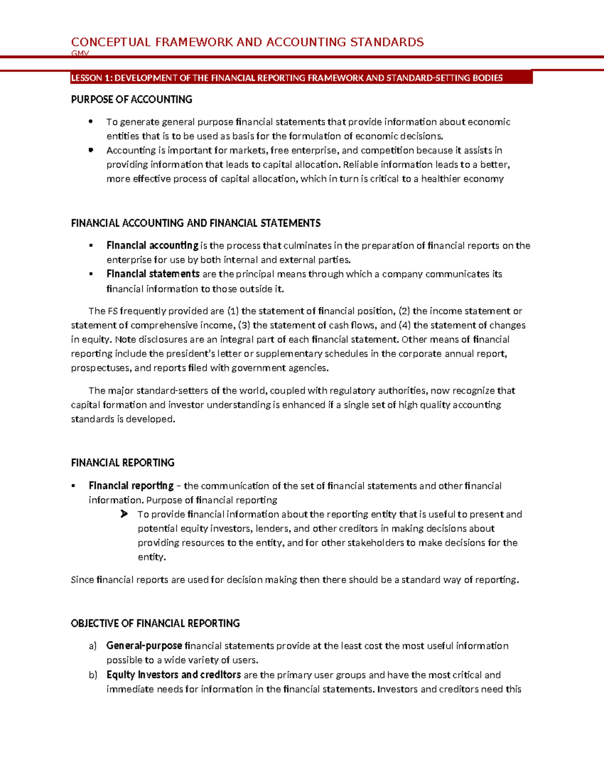 Lesson 1: Development of Financial Reporting Framework (CFAS) - Studocu