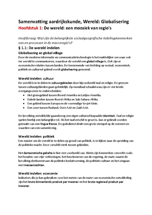 Hoofdstuk 1 aardrijkskunde - Hoofdstuk 1 Paragraaf 2 Globalisering of mondialisering is het ...