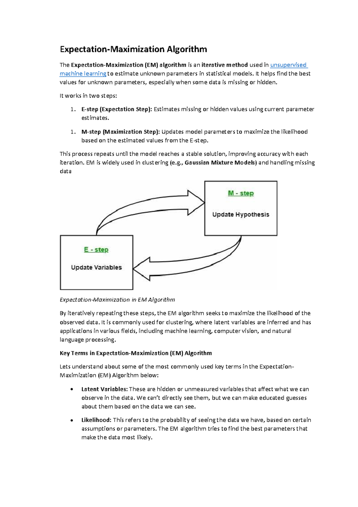 EM Algorithm: Key Concepts and Workflow in Unsupervised Learning - Studocu