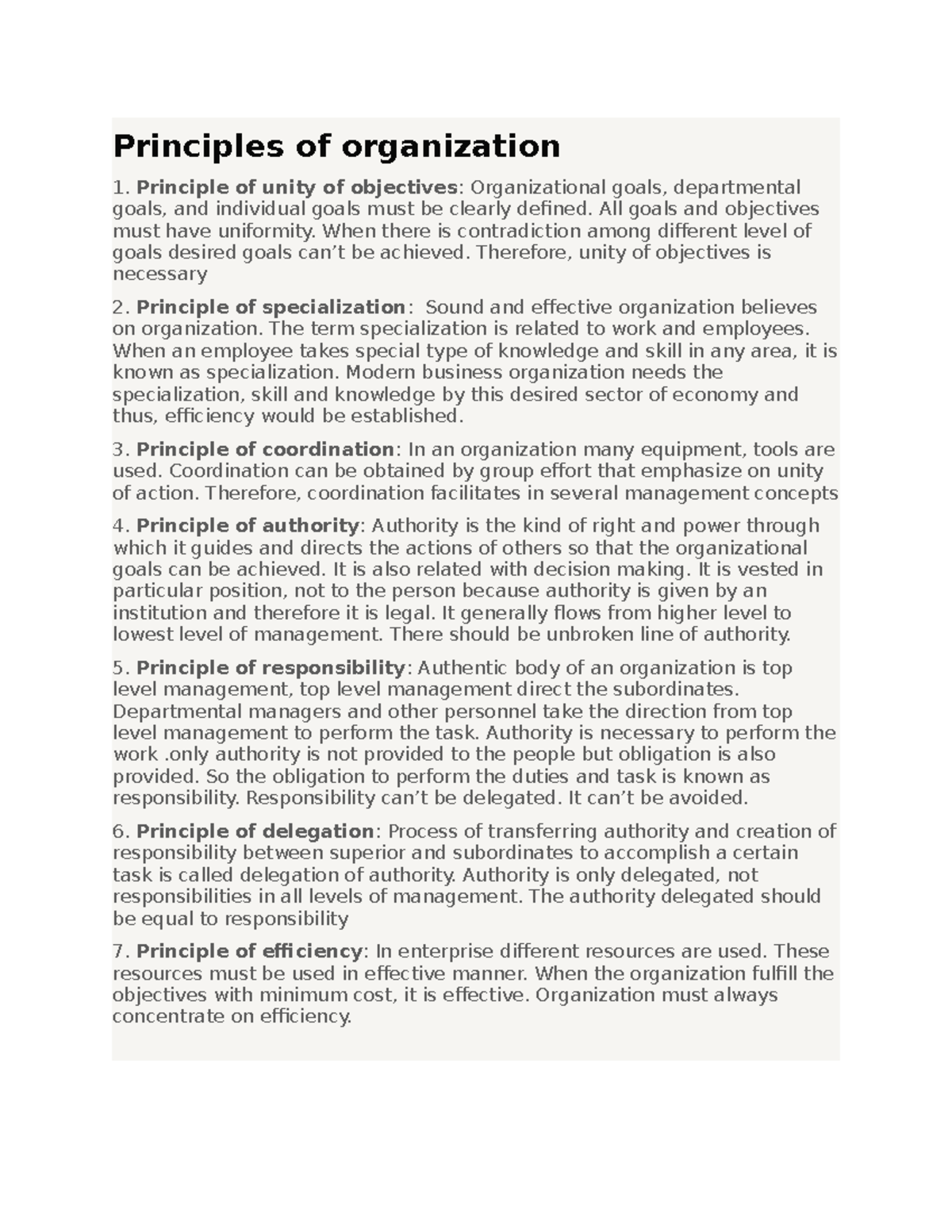 Notes Principles of organization - Principles of organization Principle ...