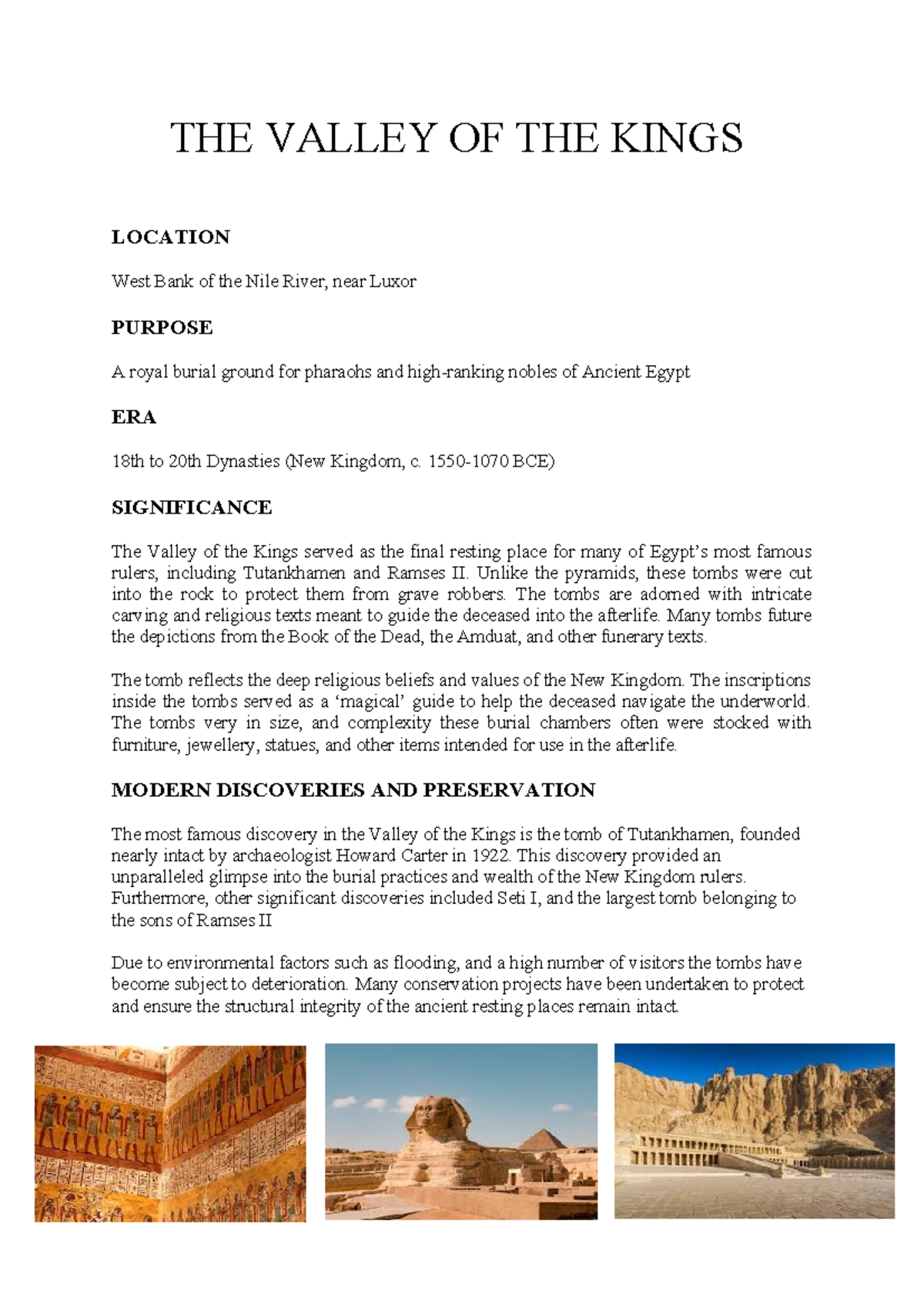 The Valley of the Kings: Ancient Egyptian Burial Practices and ...