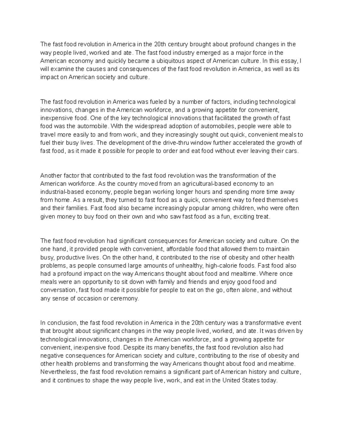 Food History Final essay - The fast food revolution in America in the ...