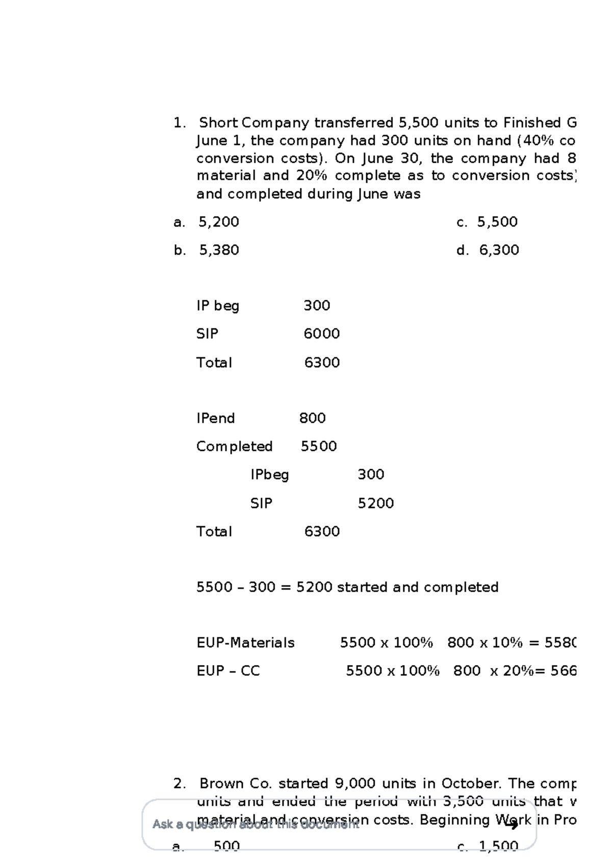 CH 7: Process Costing and Equivalent Units Analysis - Studocu