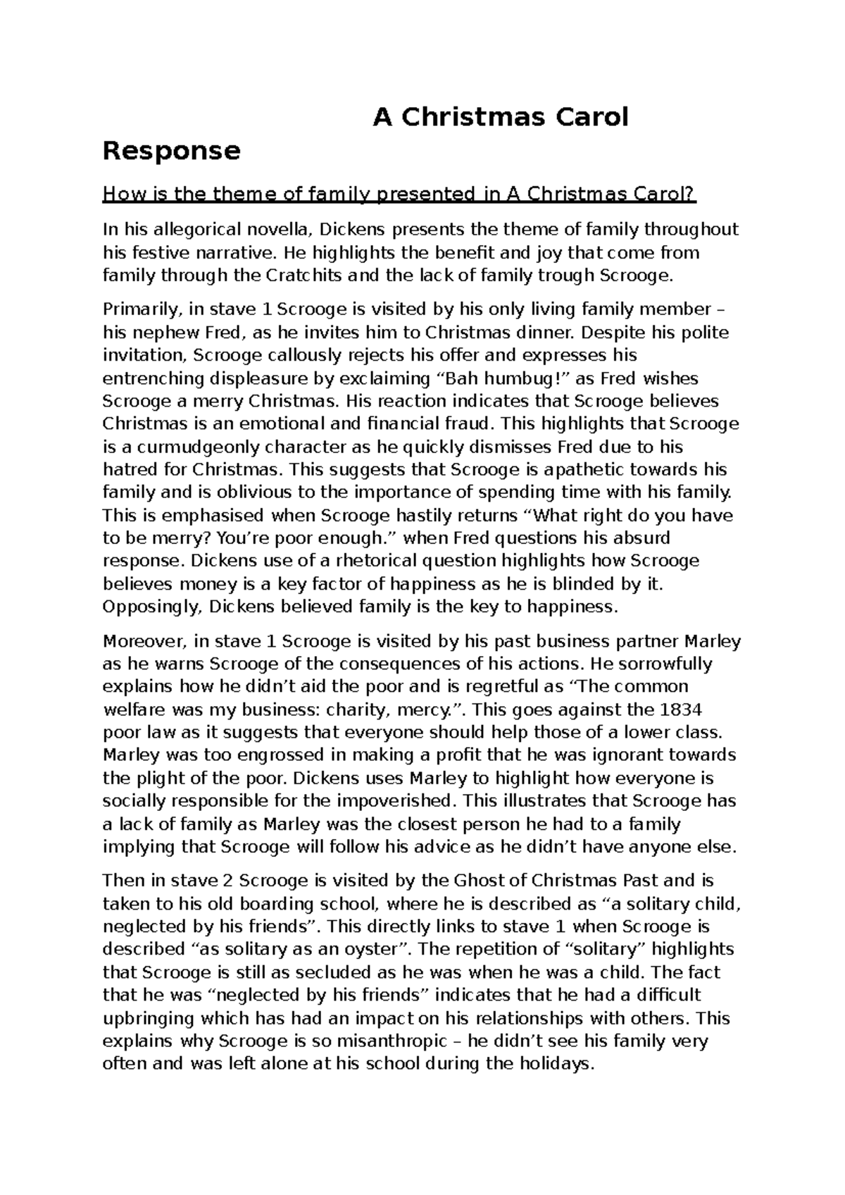 A Christmas Carol Response: Exploring Family Themes in Dickens' Novella ...