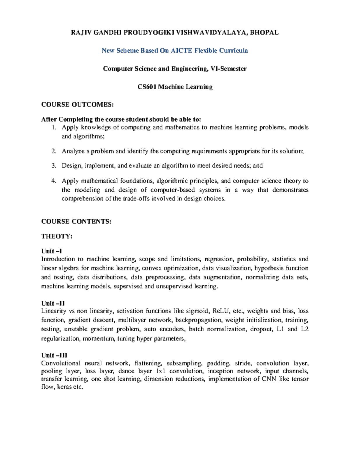 CS601 Machine Learning & CS603 Advanced Computer Architecture Syllabus ...