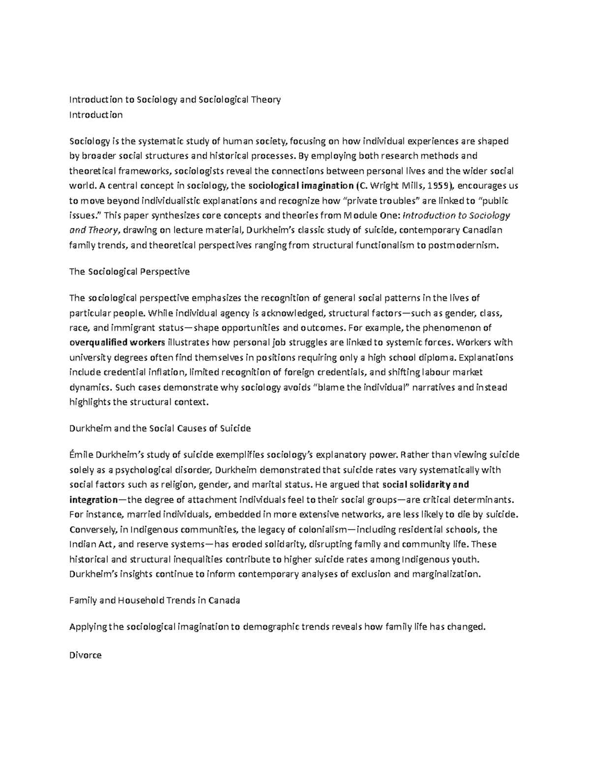 Module One: Intro to Sociology & Sociological Theory Notes - Studocu