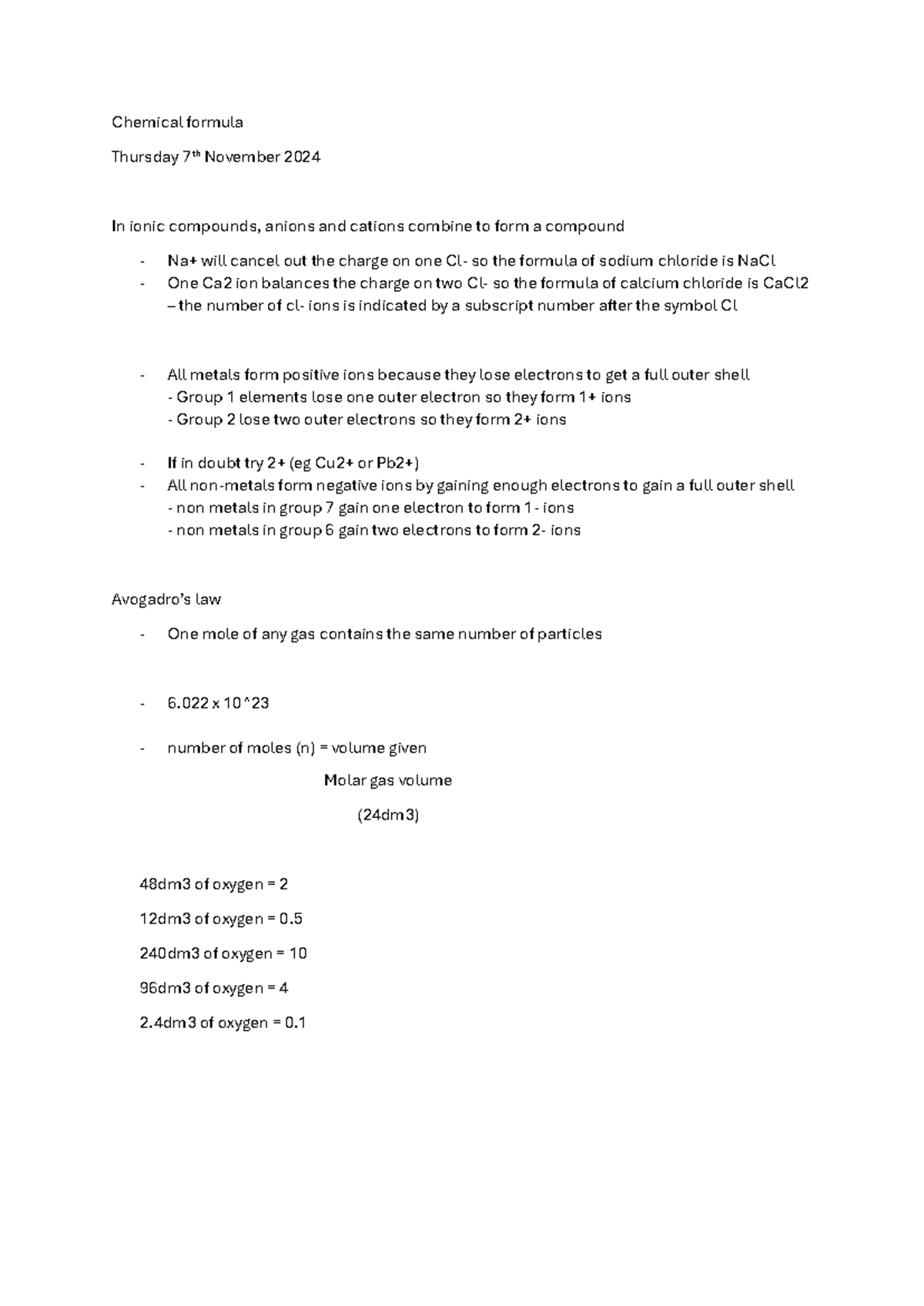 Chemical Formula Notes for Chemistry 101 - Nov 7, 2024 - Studocu