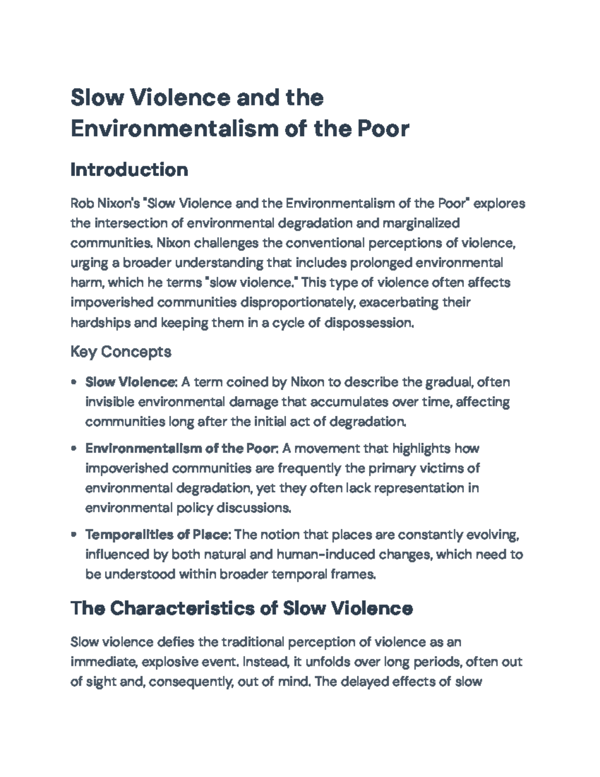 ENVS 101: Slow Violence and Environmentalism of the Poor Overview ...