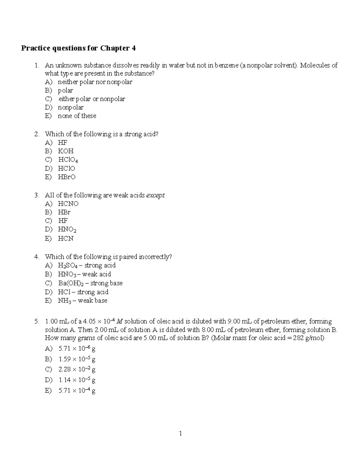 Practice Questions for Chemistry Chapter 4 (Ch2) - Studocu