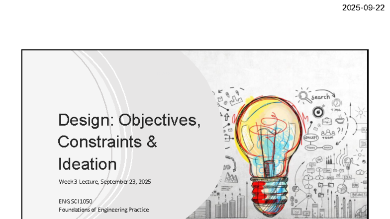 ES1050 Week 3 Lecture: Design Objectives, Constraints & Ideation - Studocu