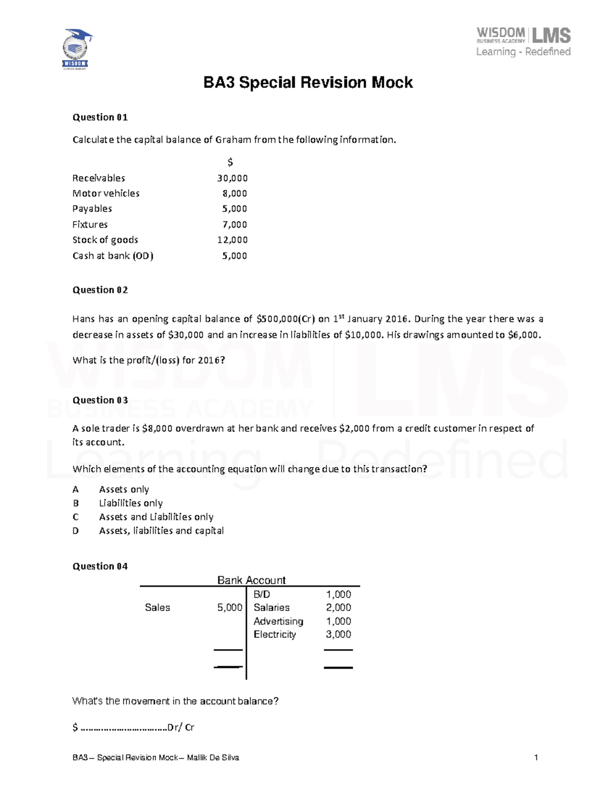 BA3 Special Revision Mock: Comprehensive Practice Questions and ...