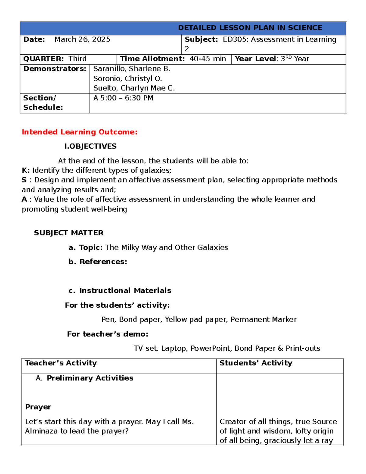 Types Of Galaxies Lesson Plan