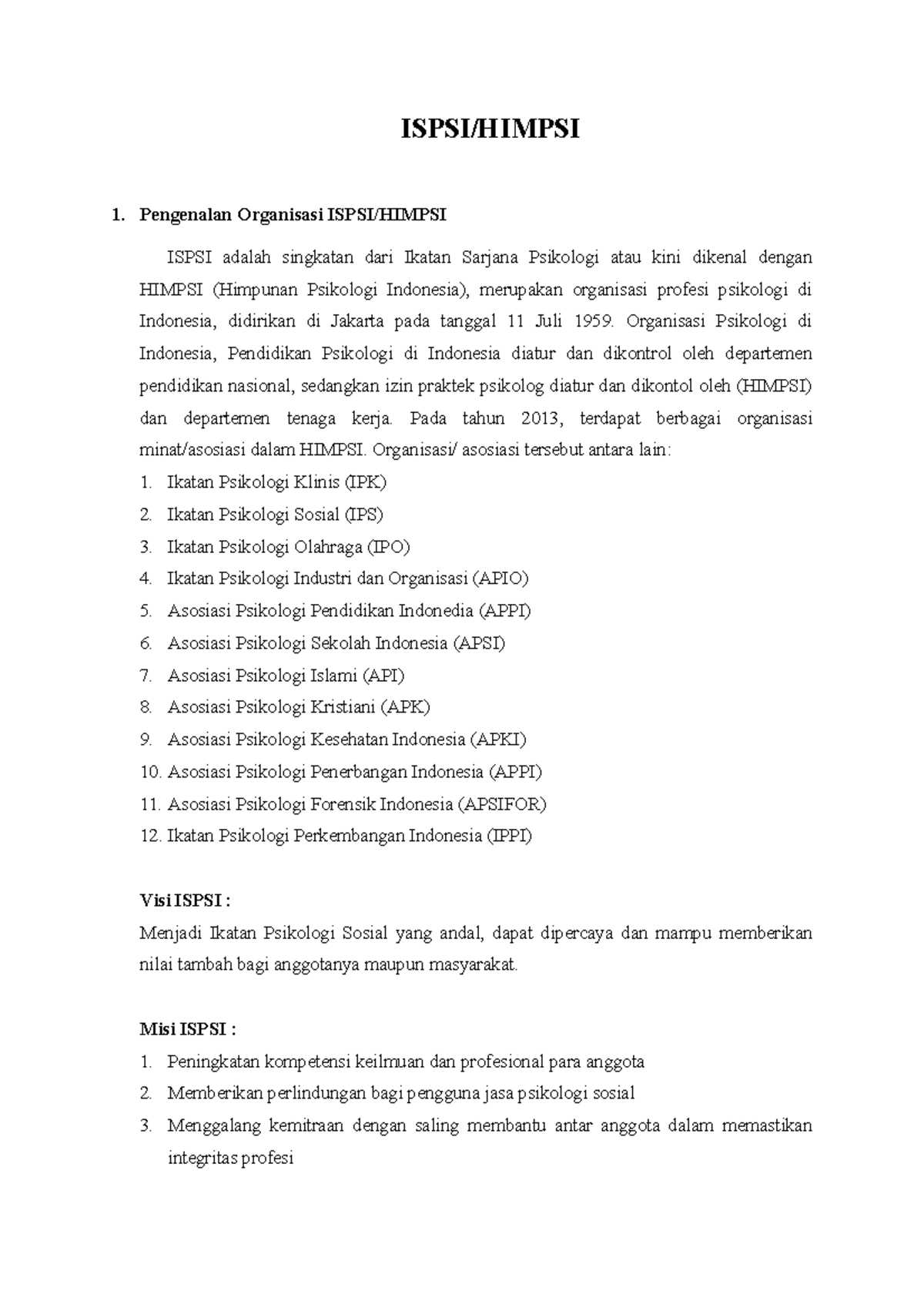 ISPSI/HIMPSI: Sejarah, Visi, dan Misi Organisasi Psikologi di Indonesia ...