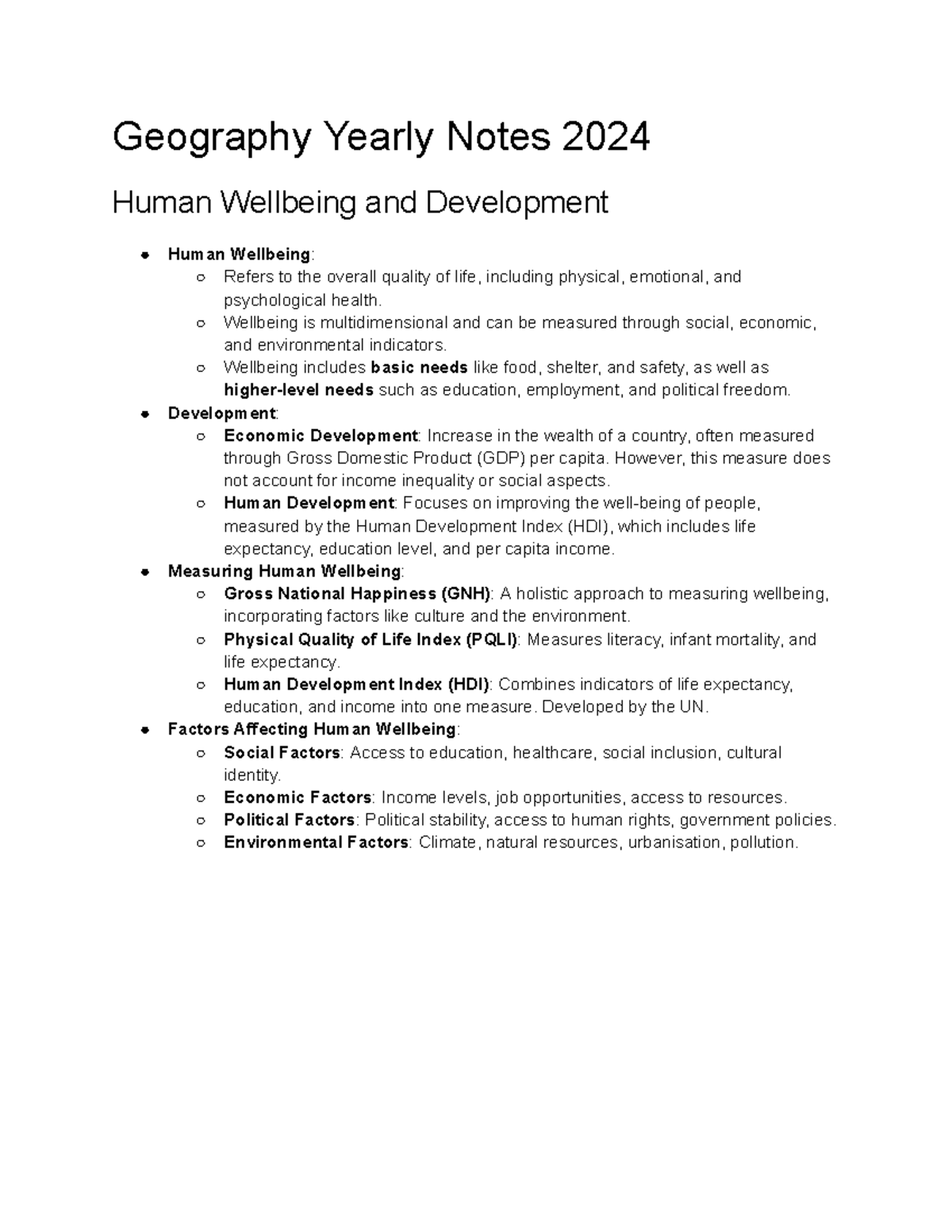 Geography Yearly Notes 2024: Human Wellbeing & Development Insights ...