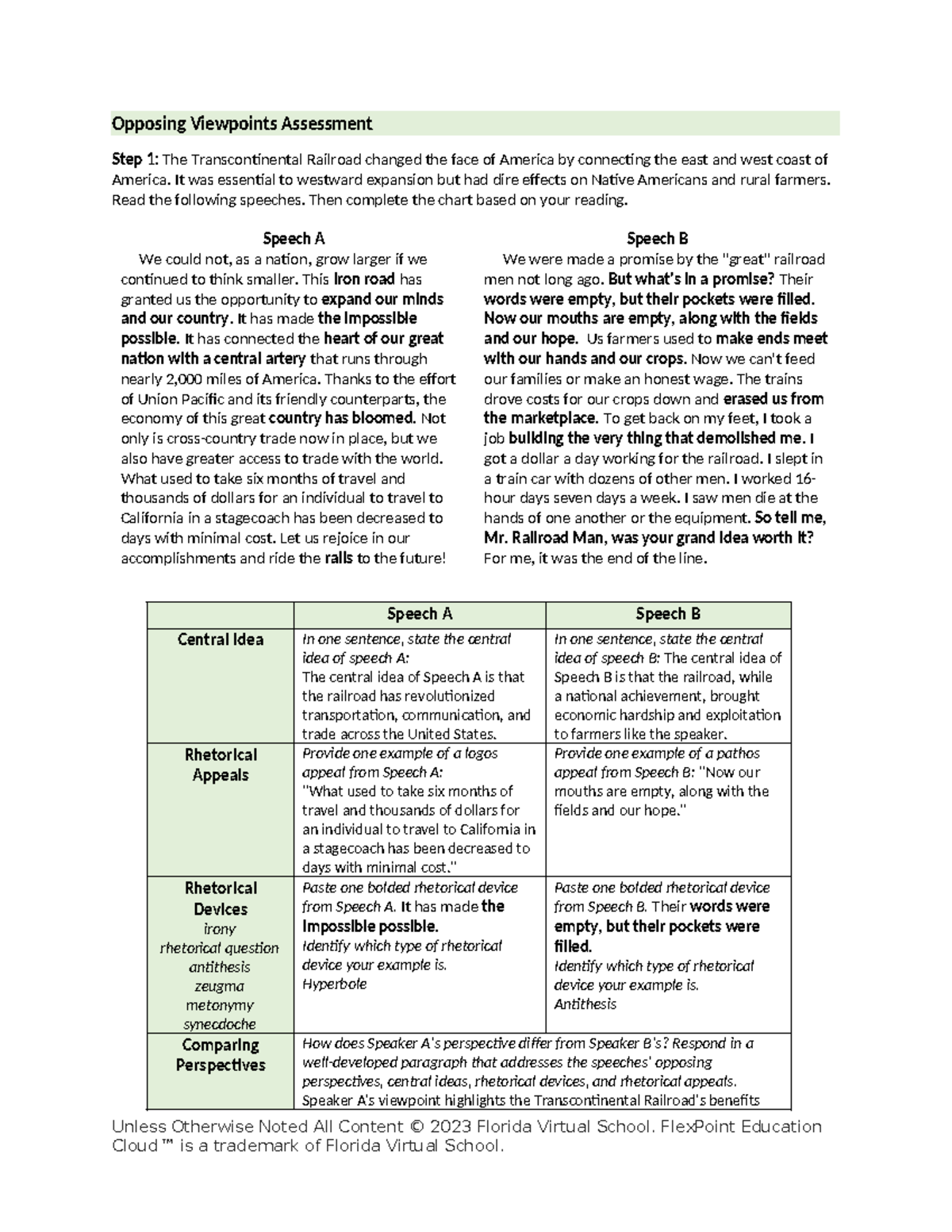 Opposing viewpoints assessment - Opposing Viewpoints Assessment Step 1 ...
