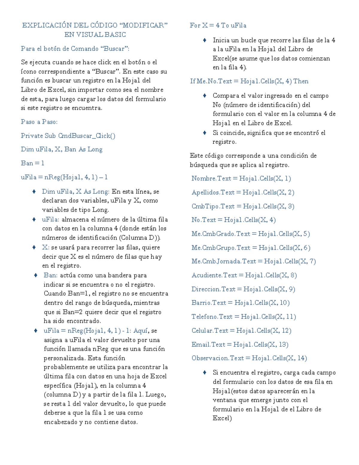 Explicación del Código en Visual Basic: Botones Buscar y Modificar ...