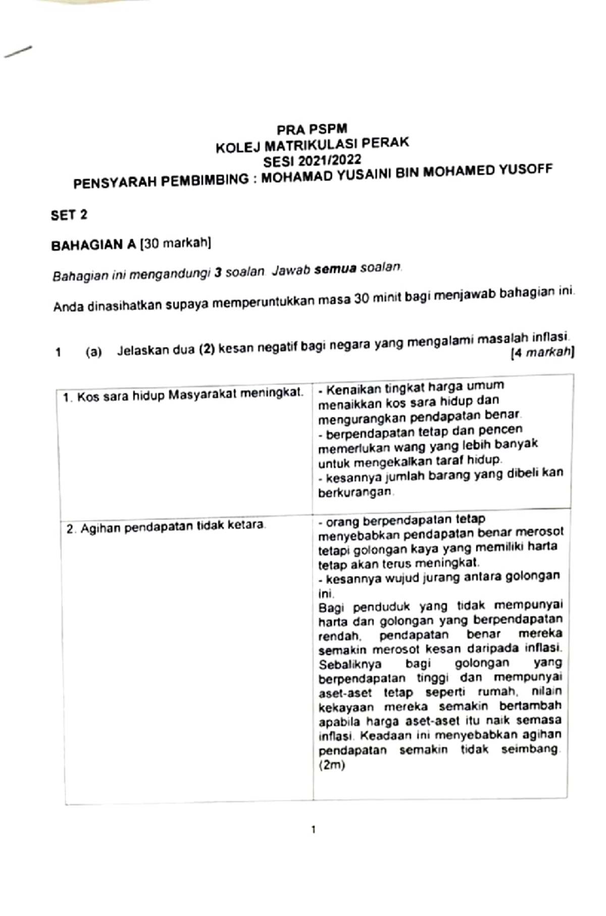 AE025 PRA PSPM KMPK SET 2 - Kesan Inflasi dan Peranan Bank Pusat - Studocu